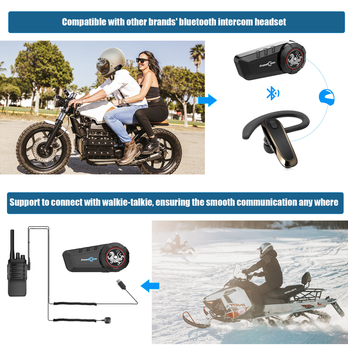 FreedConn KY-Pro Motocycle Helmet Waterproof and Wireless Bluetooth He